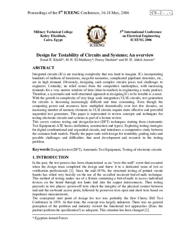 (PDF) Design for Testability of Circuits and Systems; An overview