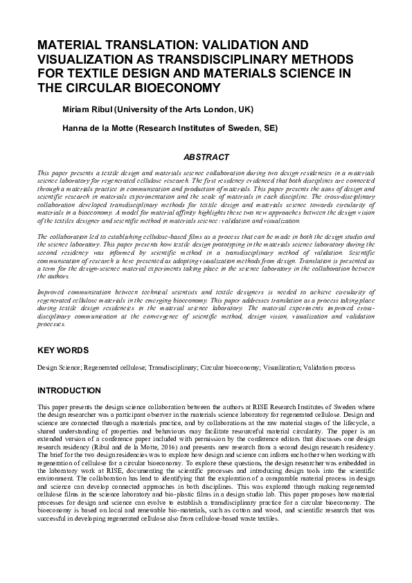 (PDF) Material Translation: Validation and Visualization as ...