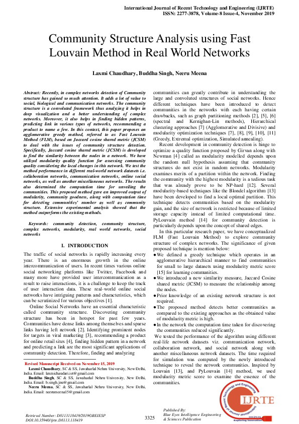 (PDF) Community Structure Analysis using Fast Louvain Method in Real World Networks