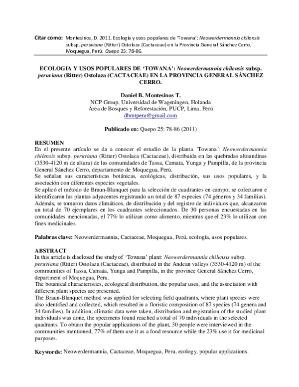 (PDF) Ecología y usos populares de ‘Towana’: Neowerdermannia chilensis ...