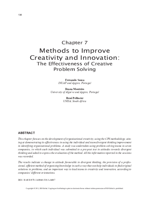 Pdf Methods To Improve Creativity And Innovation The Effectiveness