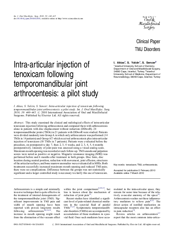 (PDF) Intra-articular injection of tenoxicam following ...