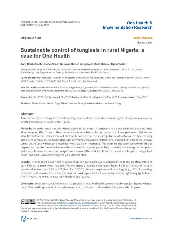 (PDF) Sustainable control of tungiasis in rural Nigeria: a case for One ...