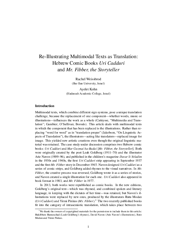 (PDF) Re-Illustrating Multimodal Texts as Translation: Hebrew Comic ...