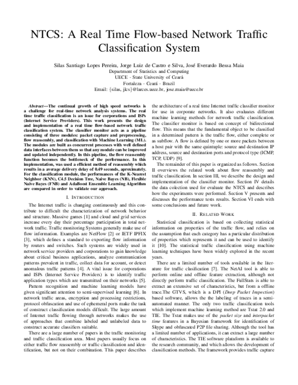 (PDF) NTCS: A real time flow-based network traffic classification system