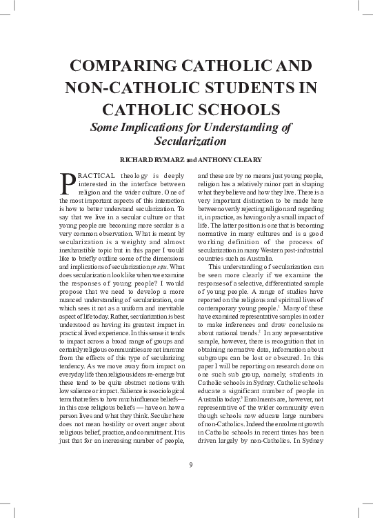 (PDF) Comparing Catholic and non-Catholic Students in Catholic Schools ...