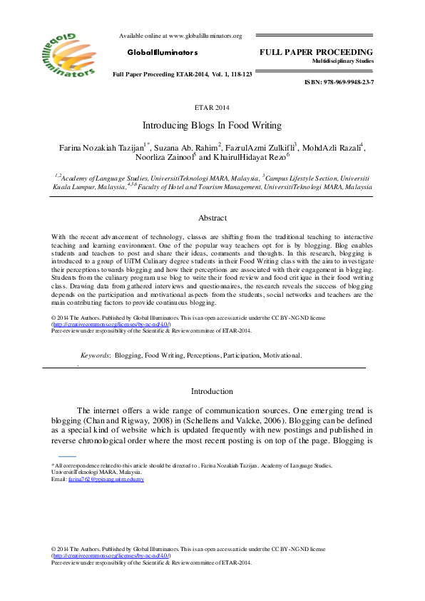 (PDF) Introducing Blogs in Food Writing