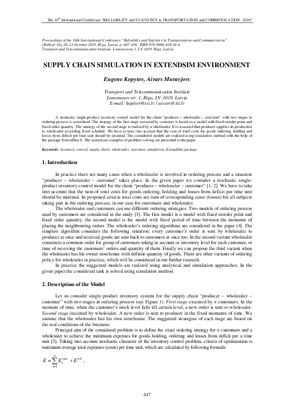 (PDF) Supply Chain Simulation in Extendsim Environment