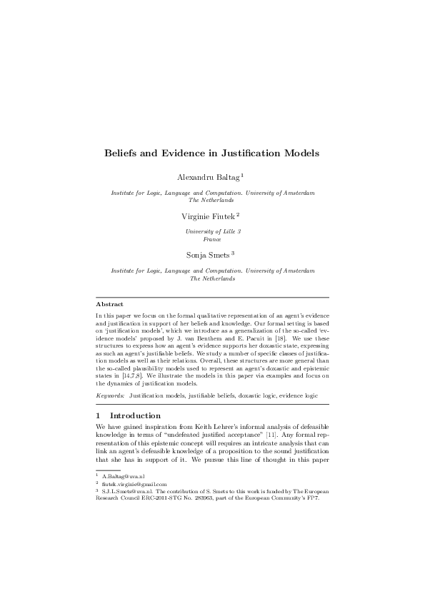 (PDF) Beliefs and Evidence in Justification Models