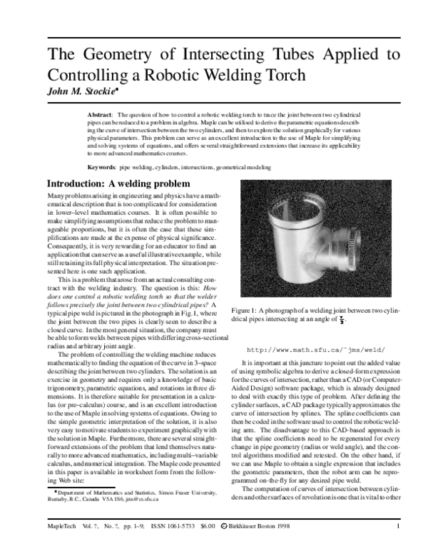 (PDF) The Geometry of Intersecting Tubes Applied to Controlling a ...
