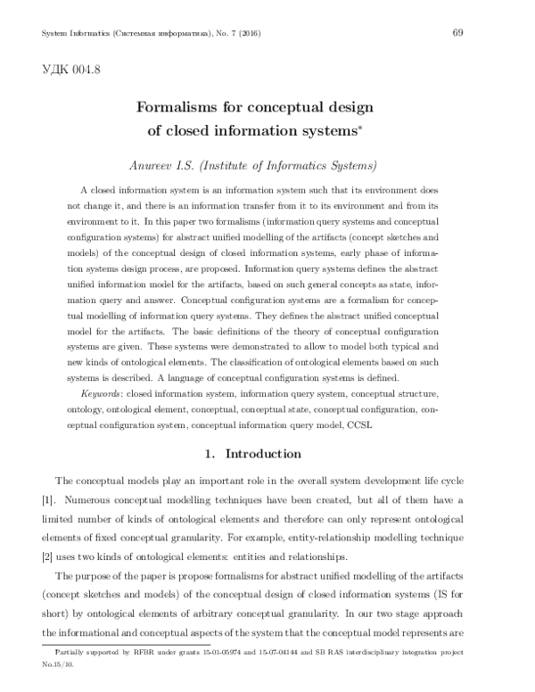 Pdf Formalisms For Closed Information System Design