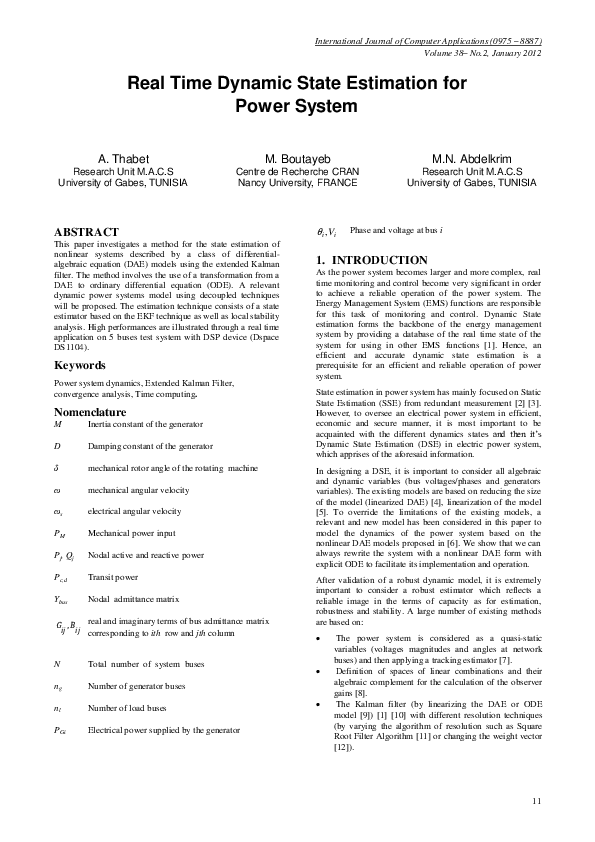 (PDF) Real Time Dynamic State Estimation for Power System