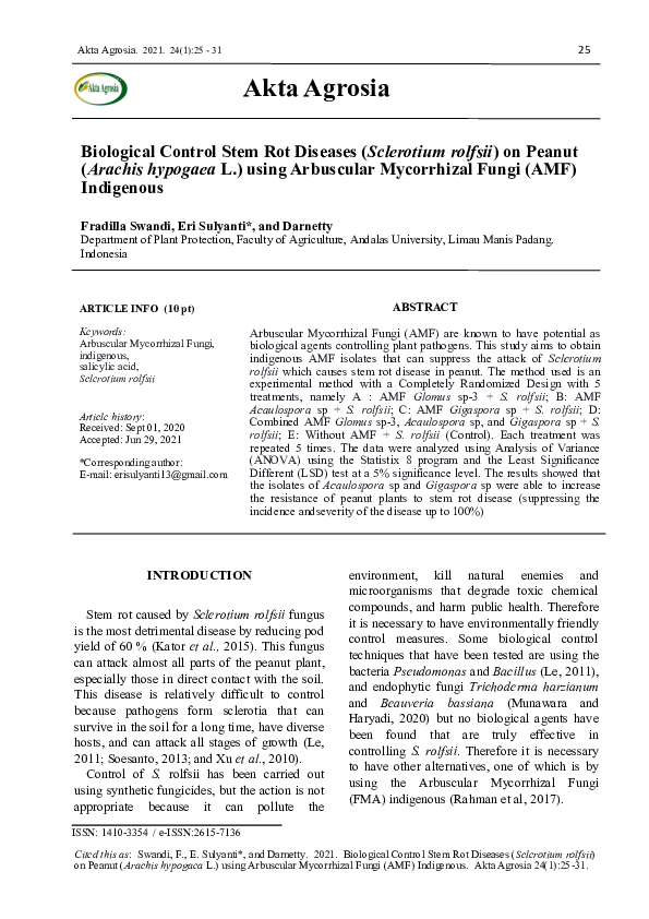 (PDF) Biological Control Stem Rot Diseases (Sclerotium Rolfsii) on Peanut (Arachis hypogaea L ...