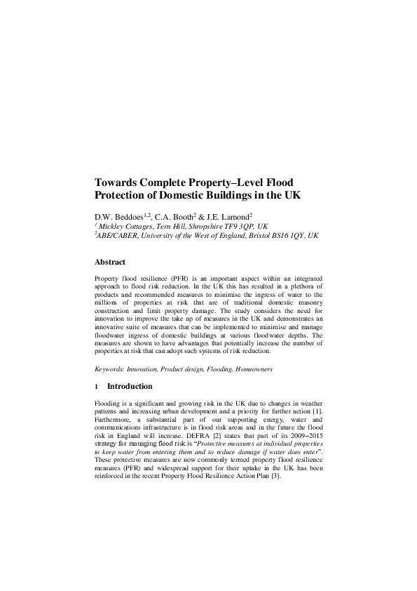 (PDF) Towards Complete Property-Level Flood Protection of Domestic ...