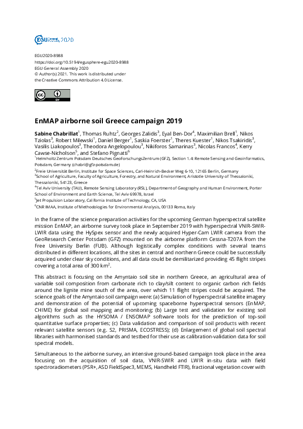 (PDF) EnMAP airborne soil Greece campaign 2019