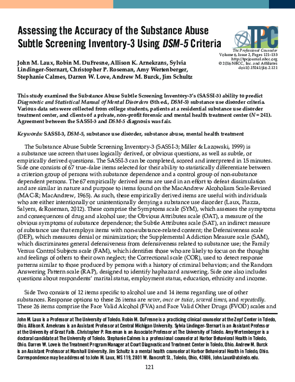 (PDF) Assessing the Accuracy of the Substance Abuse Subtle Screening ...