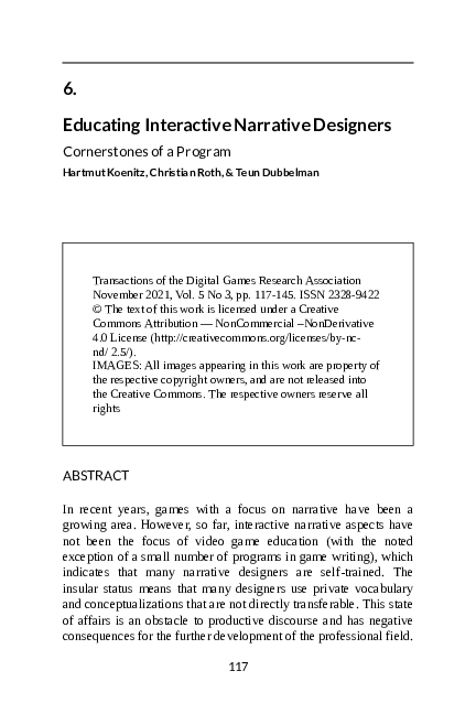 (PDF) Educating Interactive Narrative Designers: Cornerstones of a Program