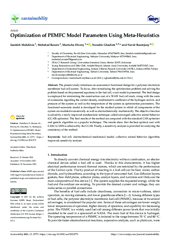 Pdf Optimization Of Pemfc Model Parameters Using Meta Heuristics