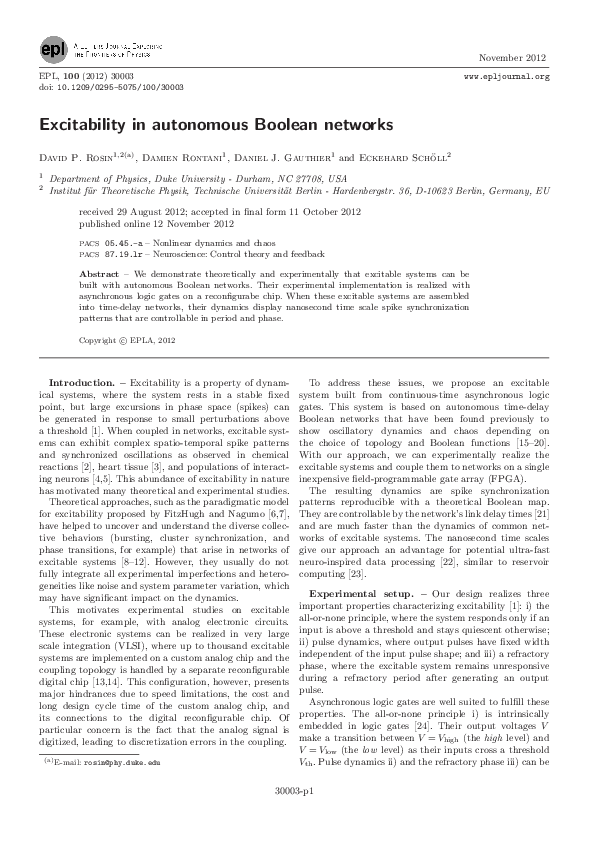 (PDF) Excitability in autonomous Boolean networks | Eckehard Schöll - Academia.edu