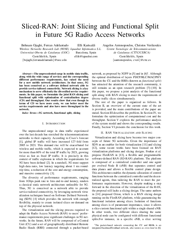 (PDF) Sliced-RAN: Joint Slicing and Functional Split in Future 5G Radio ...