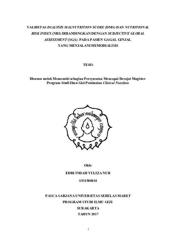 (PDF) Validitas Dialysis Malnutrition Score (DMS) Dan Nutritional Risk ...