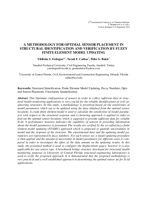 Pdf A Methodology For Optimal Sensor Placement In Structural