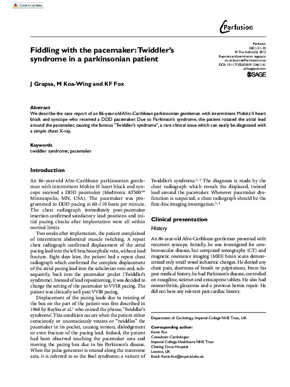 (PDF) Fiddling with the pacemaker: Twiddler’s syndrome in a ...