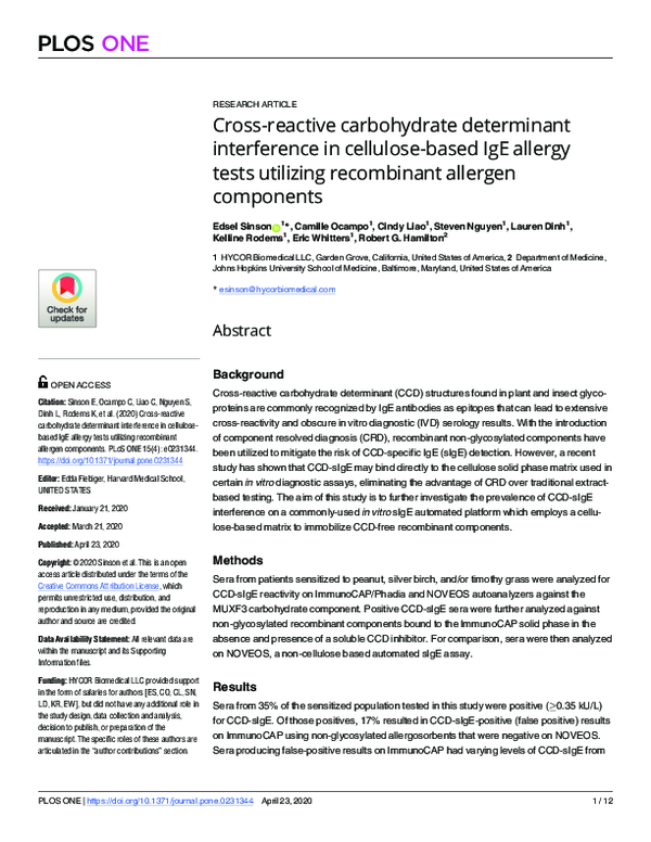 (PDF) Cross-reactive carbohydrate determinant interference in cellulose ...