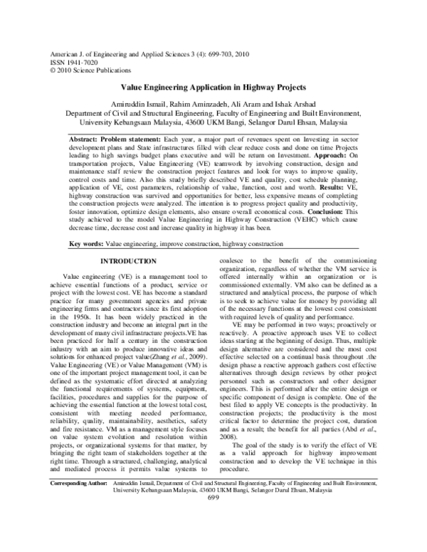 (PDF) Value Engineering Application in Highway Projects
