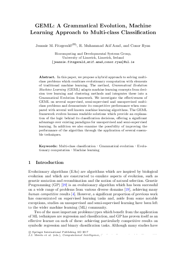 (PDF) GEML: A Grammatical Evolution, Machine Learning Approach to Multi ...