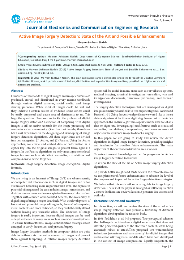 (PDF) Active Image Forgery Detection: State of the Art and Possible Enhancements