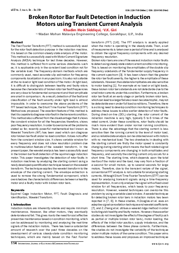 (PDF) Broken Rotor Bar Fault Detection in Induction Motors using Transient Current Analysis 1