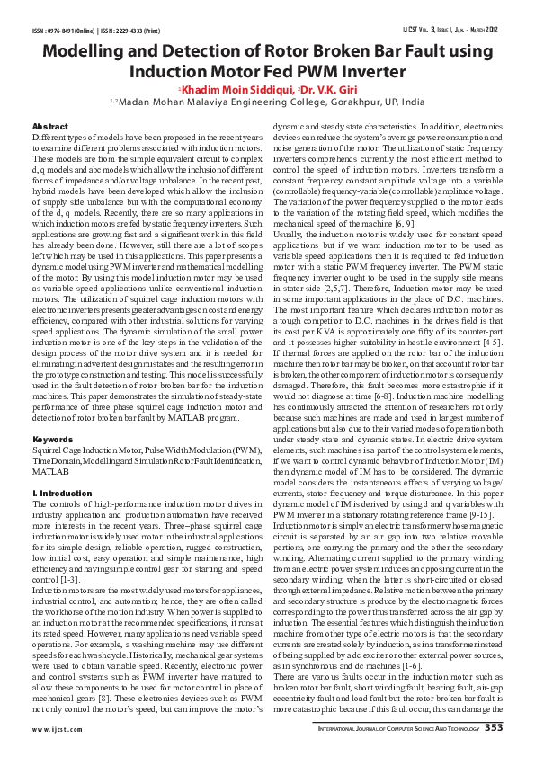 (PDF) Modelling and Detection of Rotor Broken Bar Fault using Induction Motor Fed PWM Inverter 1