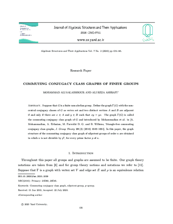 Pdf Commuting Conjugacy Class Graphs Of Finite Groups Mohammad Ali