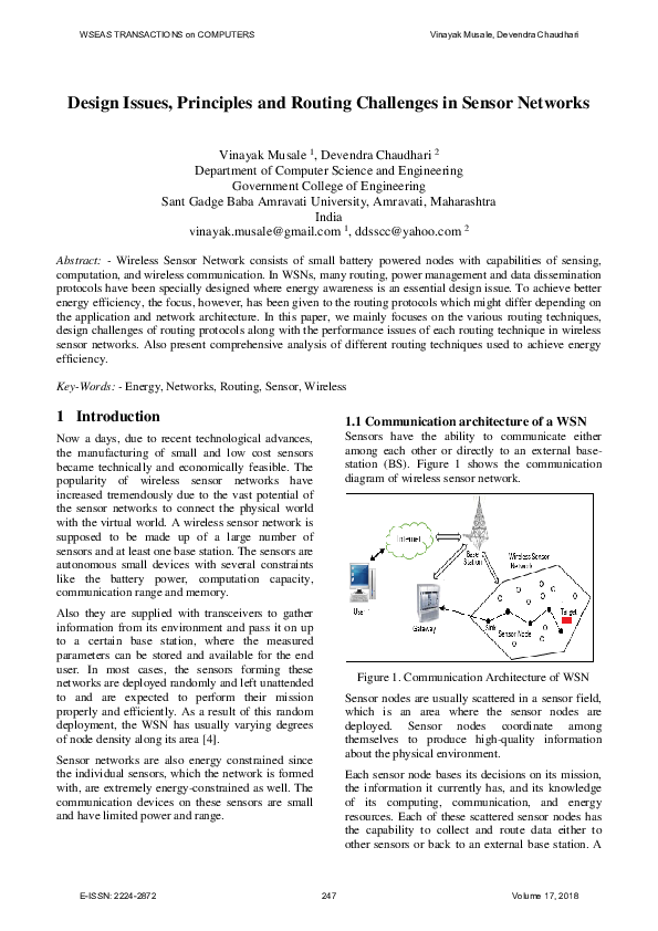 (PDF) Design Issues, Principles and Routing Challenges in Sensor Networks