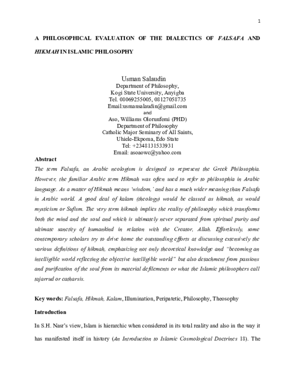 (DOC) A PHILOSOPHICAL EVALUATION OF THE DIALECTICS OF FALSAFA AND ...
