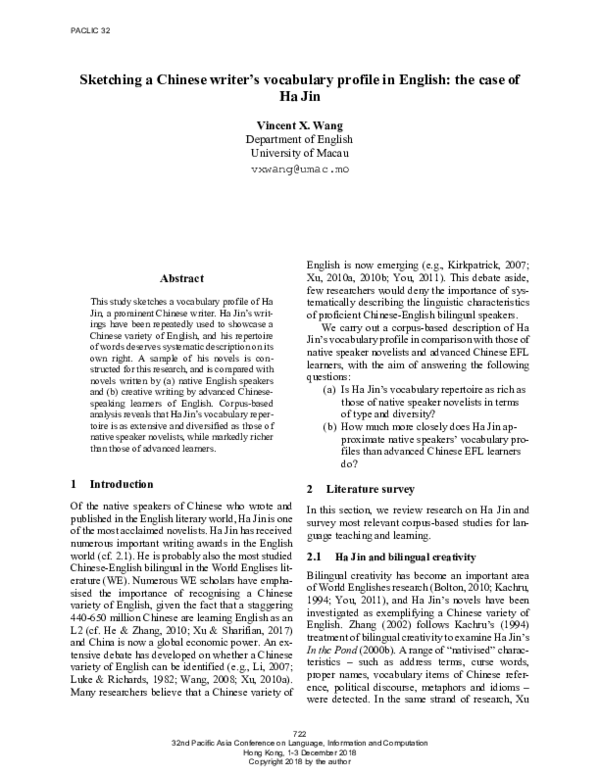 (PDF) Sketching a Chinese writer’s vocabulary profile in English: the ...