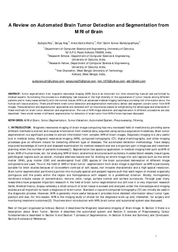 Pdf A Review On Automated Brain Tumor Detection And Segmentation From Mri Of Brain Sanjay