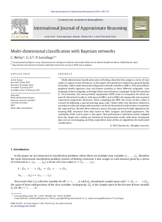 (PDF) Multidimensional classification with Bayesian networks