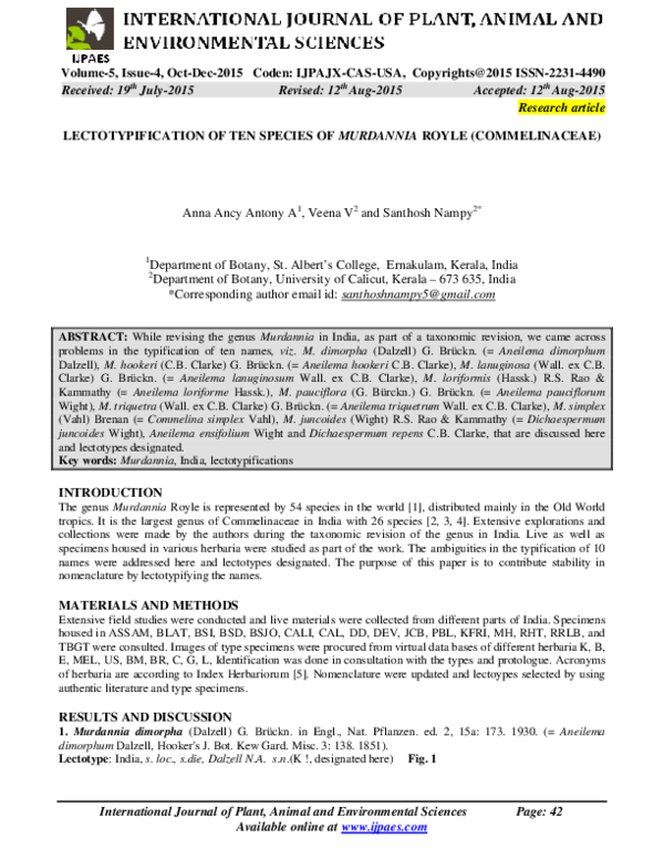 (PDF) Lectotypification of Ten Species of Murdannia Royle (Commelinaceae)