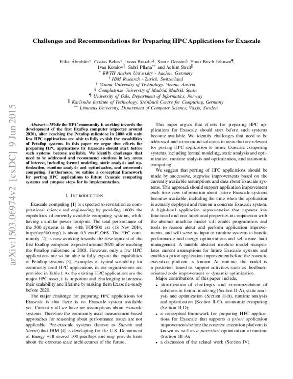 Pdf Challenges And Recommendations For Preparing Hpc Applications For Exascale