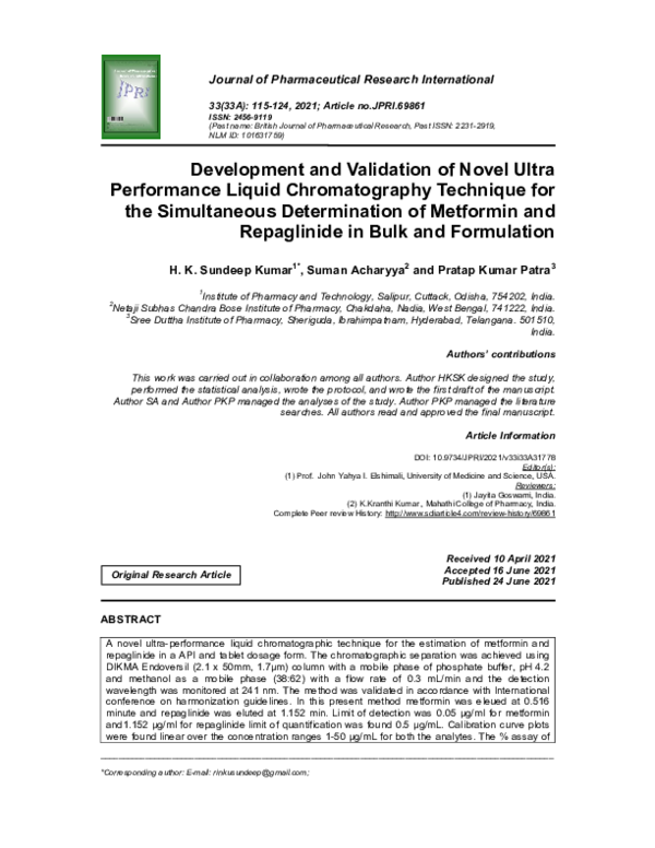 (PDF) Development and Validation of Novel Ultra Performance Liquid Chromatography Technique for ...