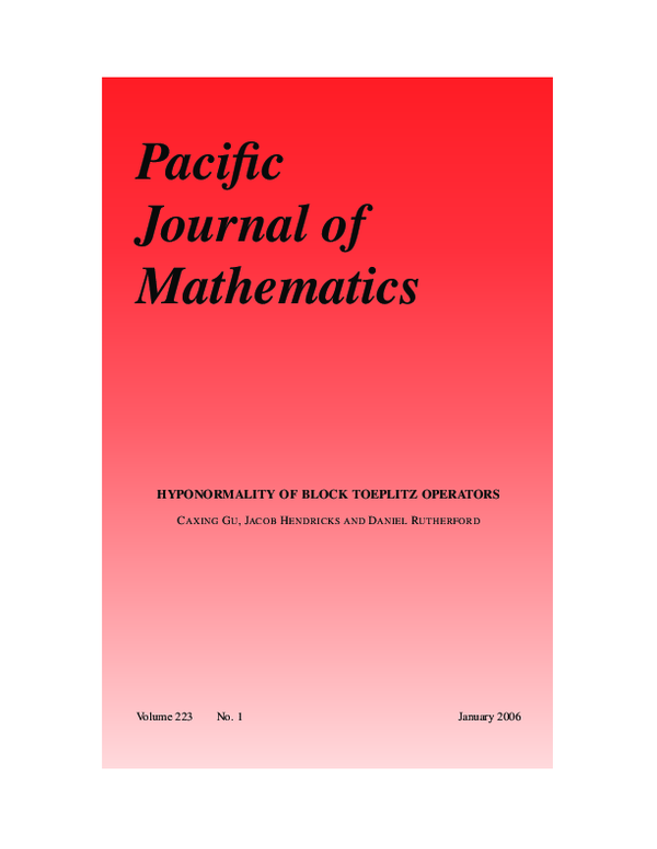 Pdf Hyponormality Of Block Toeplitz Operators