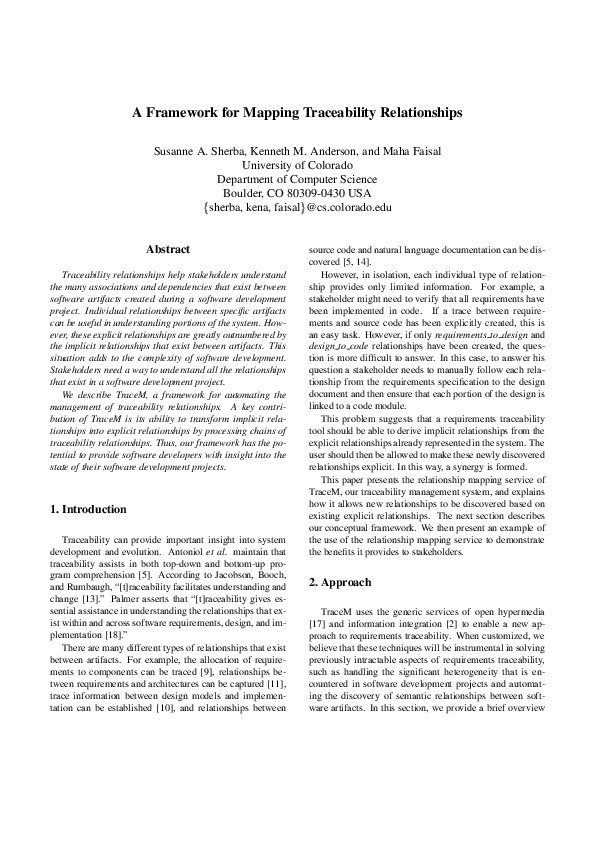 (PDF) A Framework for Mapping Traceability Relationships