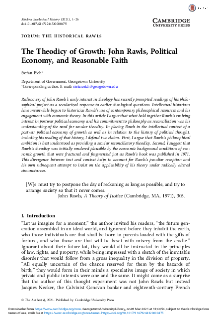 (PDF) The Theodicy of Growth: John Rawls, Political Economy, and ...
