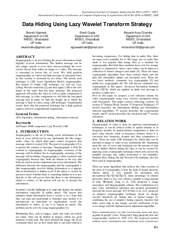 Pdf Data Hiding Using Lazy Wavelet Transform Strategy