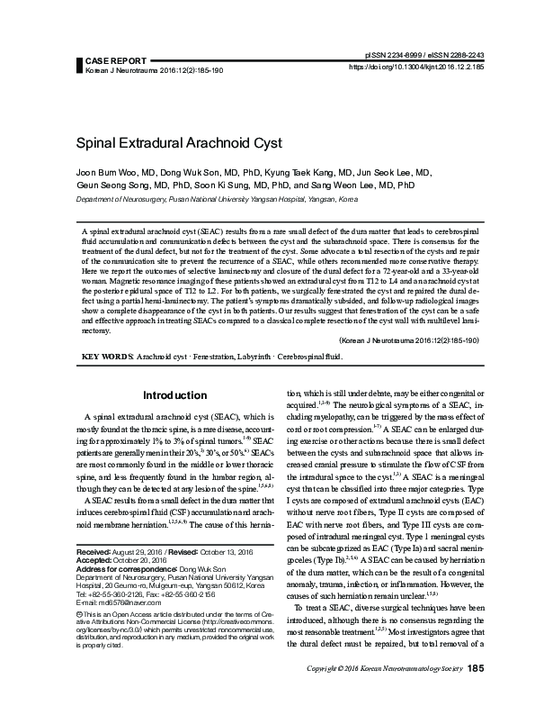 (PDF) Spinal extradural arachnoid cyst