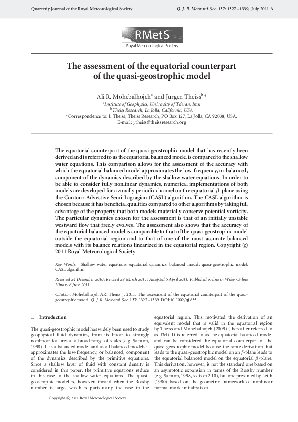 (PDF) The assessment of the equatorial counterpart of the quasi ...