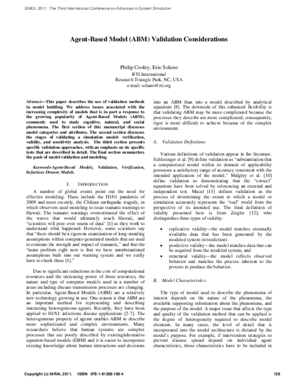 (PDF) Agent-Based Model (ABM) Validation Considerations