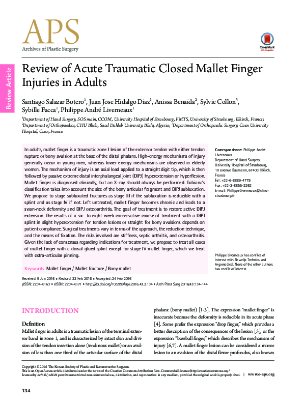 (PDF) Review of Acute Traumatic Closed Mallet Finger Injuries in Adults